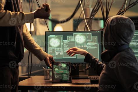 Angry Hackers Failing To Hack Computer System Online Using Monitors