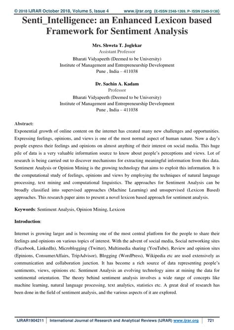 Pdf Senti Intelligence An Enhanced Lexicon Based Framework For Sentiment Analysis