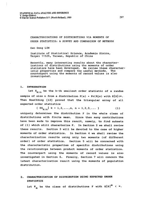 Pdf Characterizations Of Distributions Via Moments Of Order