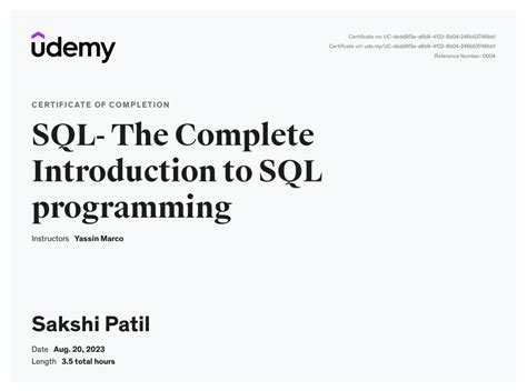 Check Out This Certificate I Got For Sql The Complete Introduction To Sql Programming Sakshi