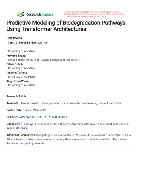 Pdf Predictive Modeling Of Biodegradation Pathways Using Transformer Architectures