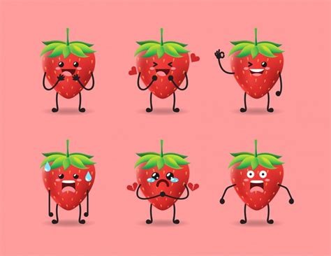 귀여운 딸기 식 디자인 세트 프리미엄 벡터