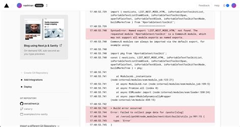 Syntaxerror In Examples Cms Sanity · Vercel Nextjs · Discussion 46447
