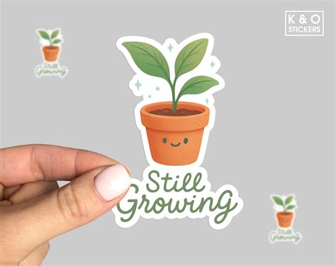 Cute Still Growing Plant Sticker Kawaii Sprout Pot Decal Mental