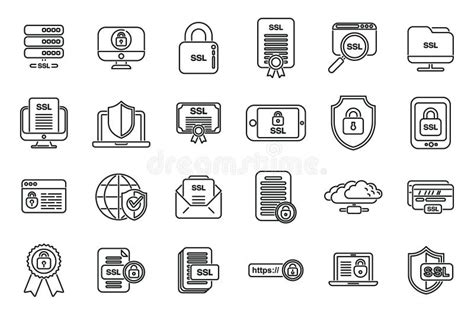 SSL Certificate Icons Set Outline Vector Ssl Security Stock Vector Illustration Of Certified