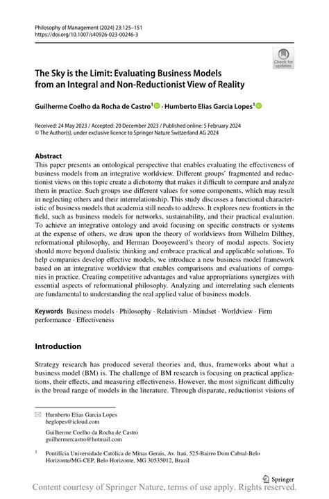 The Sky Is The Limit Evaluating Business Models From An Integral And