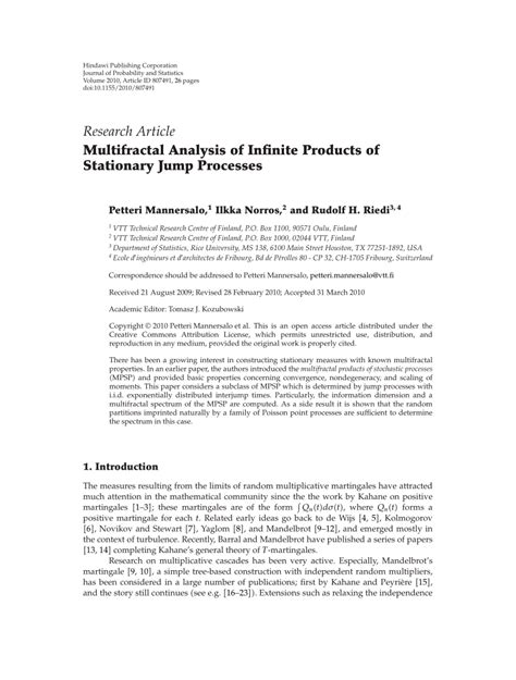 Pdf Multifractal Analysis Of Infinite Products Of Stationary Jump Processes
