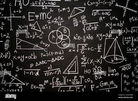 Blackboard Inscribed With Scientific Formulas And Calculations In Physics Mathematics And