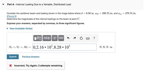 solved part a internal loading due to a variable