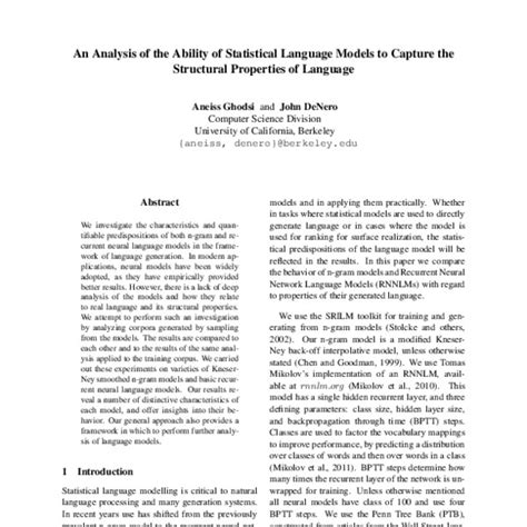 An Analysis Of The Ability Of Statistical Language Models To Capture