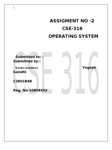 assigment no 2 cse 316 operating system submitted to submitted by
