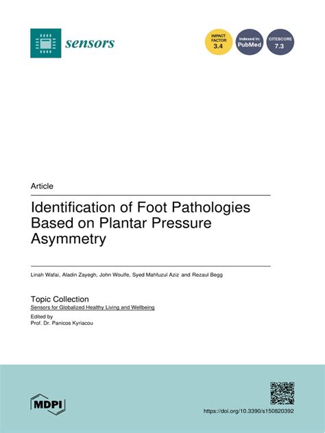 Identification Of Foot Pathologies Based On Plantar Pressure Asymmetry Pdf Foot Asymmetry