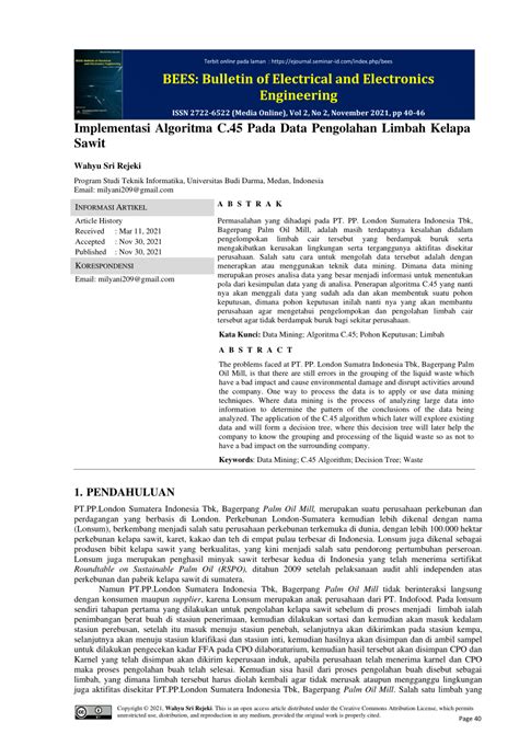 Pdf Implementasi Algoritma C45 Pada Data Pengolahan Limbah Kelapa Sawit