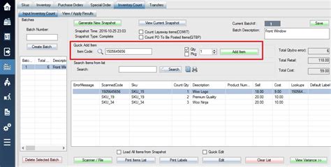 manually adding skus to an inventory count woopos support