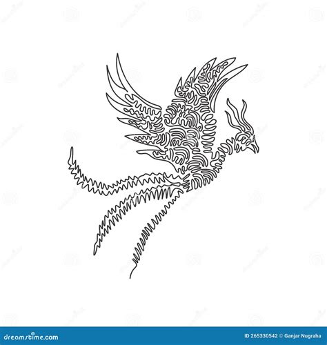Single Swirl Continuous Line Drawing Of Cute Phoenix Abstract Art Stock Vector Illustration