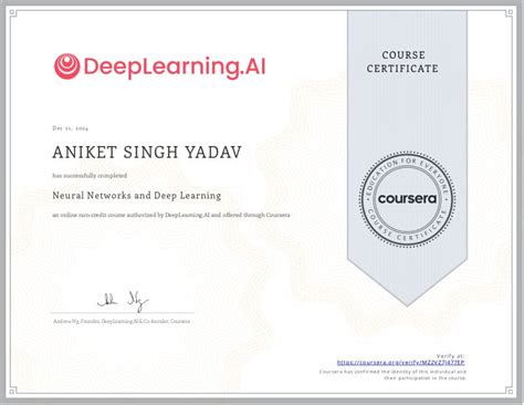 Aniket Singh Yadav On Linkedin Deeplearning Ai Neuralnetworks Machinelearning Certificate