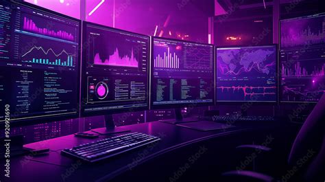 Computer Monitor Displaying An Abstract Network Monitoring Dashboard With Real Time Data