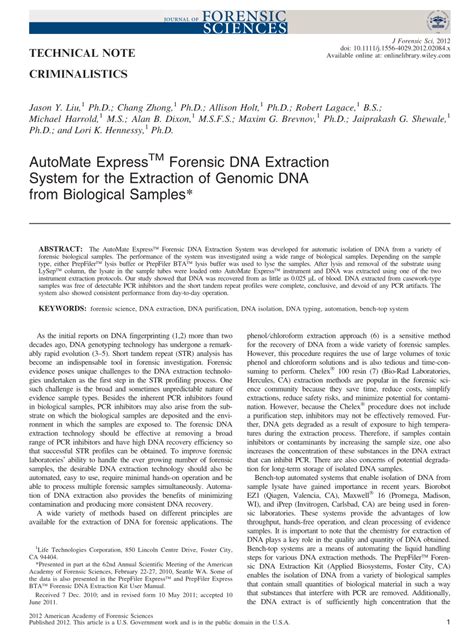 Pdf Automate Express™ Forensic Dna Extraction System For The