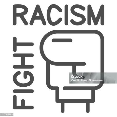 인종 차별 심볼 라인 아이콘에 맞서 싸울 개념 흰색 배경에 권투 장갑 기호에 손 모바일에 대한 윤곽 스타일에 주먹을 제기하지