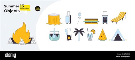 Fun Summer 2d Linear Cartoon Objects Bundle Stock Vector Image And Art Alamy
