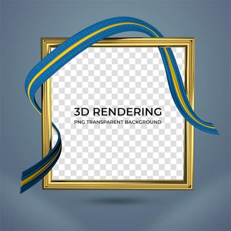 현실적인 프레임 및 리본 스웨덴 플래그 색 3d 렌더링 투명 배경 프리미엄 Psd 파일