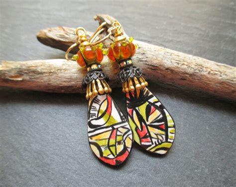 Venetian Nights Ceramic Earrings Bold Geometric Patterned Abstract Art