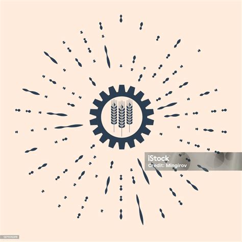 베이지 색 배경에 고립 된 검은 밀과 기어 아이콘 시리얼 곡물과 산업용 기어를 가진 농업 심볼 산업 및 농업 추상 원 임의점 벡터 일러스트레이션 가능성에 대한 스톡 벡터