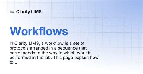 Workflows Clarity Lims