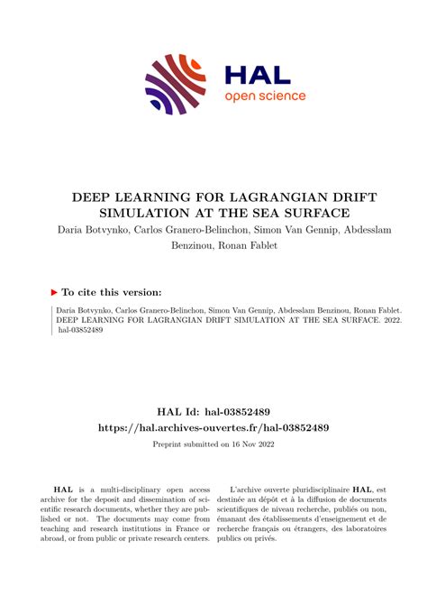 Pdf Deep Learning For Lagrangian Drift Simulation At The Sea Surface