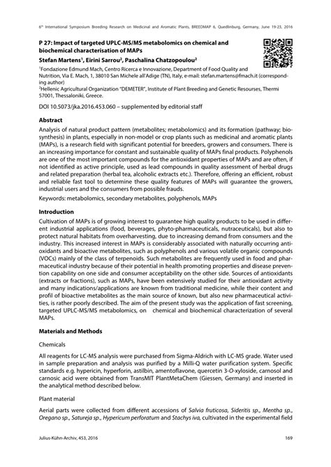 Pdf Impact Of Targeted Uplc Msms Metabolomics On Chemical And Biochemical Characterisation Of