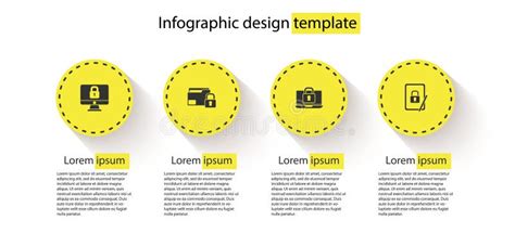 Set Lock On Computer Monitor Folder And Lock Laptop And Tablet With Closed Padlock Business