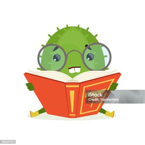 바닥에 앉아서 읽는 책 재미 있는 식물 캐릭터 만화 귀여운 선인장 벡터 일러스트 레이 션 귀여운에 대한 스톡 벡터 아트 및 기타 이미지 귀여운 녹색 눈 신체 부분