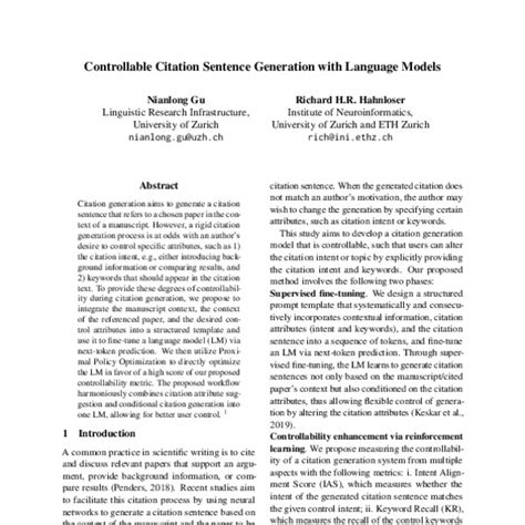 Controllable Citation Sentence Generation With Language Models Acl
