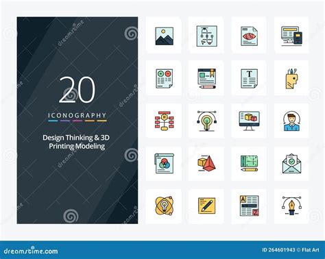 20 Design Thinking And D Printing Modeling Line Filled Icon For Presentation Stock Vector