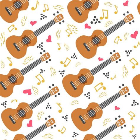 Premium Vector Ukulele Seamless Pattern Ukulele Pattern With Monstera Leaves Flowers Notes
