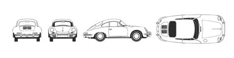 Sketch Sports Retro Car Hand Drawn Car Front Back Top And Side View