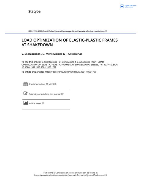 Pdf Load Optimization Of Elastic Plastic Frames At Shakedown