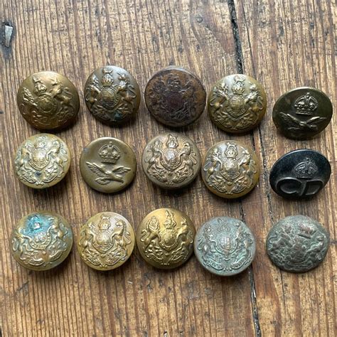 15 Antique Military Brass Buttons British Army And Royal Air Force Etsy