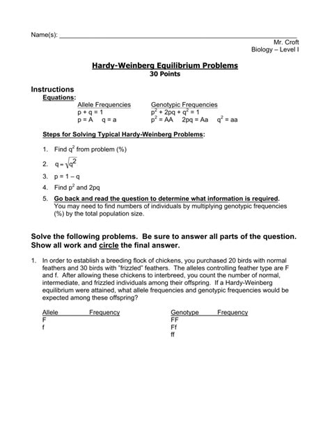 Hardy Weinberg Equilibrium Worksheet Printable Word Searches