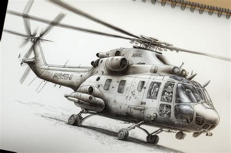 Premium AI Image Closeup Of Pencil Sketch Of Helicopter Showing Details And Features Created
