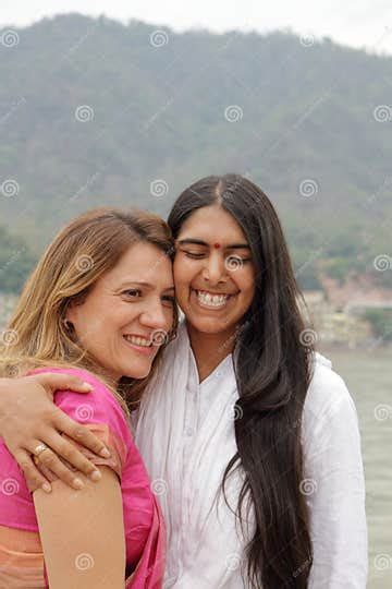 An Indian Girl And A Foreigner Woman Happily Hugging Editorial Image