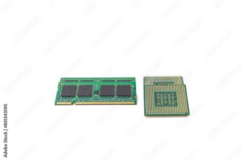 CPU And RAM Isolated On A White Background CPU And RAM For A Laptop Set Of RAM And Processor