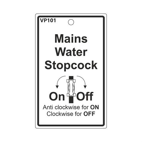 Mains Water Stopcock Label Tag Vp101 • Discount Trade Supplies Dts