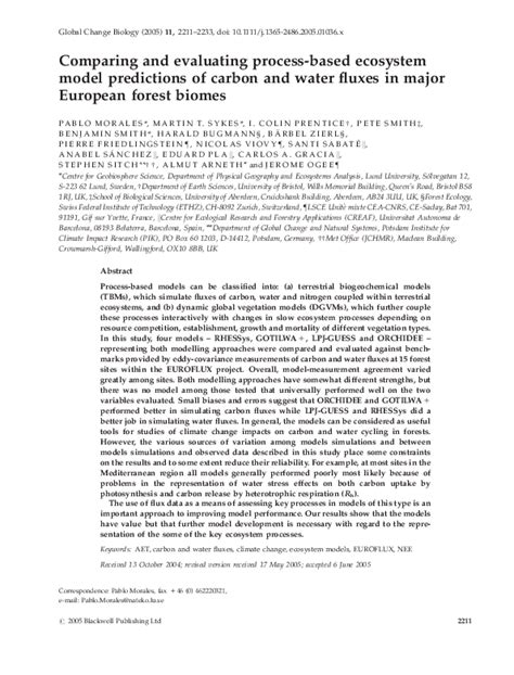 Pdf Comparing And Evaluating Process Based Ecosystem Model Predictions Of Carbon And Water