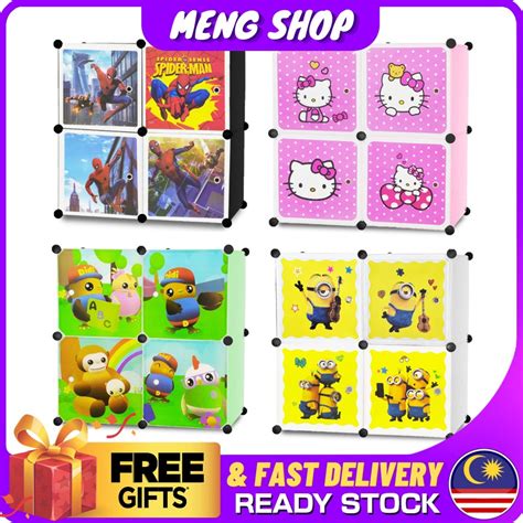 4 Cubes Wardrobe Diy Stackable Cube Storage Cabinet Rak Baju Almari Baju Mudah Pasang Shopee