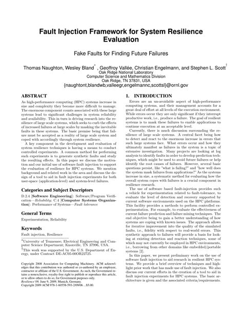 Pdf Fault Injection Framework For System Resilience Evaluation Fake