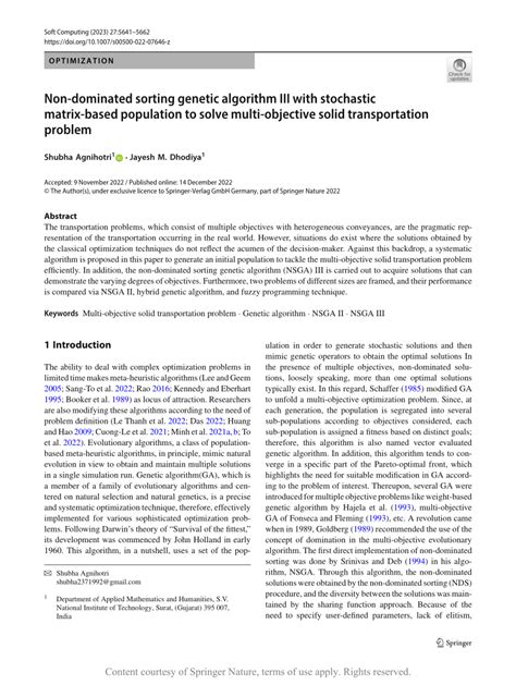 Non Dominated Sorting Genetic Algorithm Iii With Stochastic Matrix