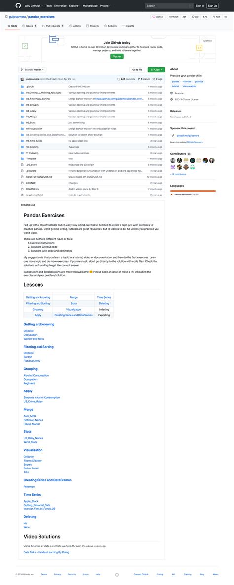 Top 4 Repositories On Github To Learn Pandas By Byron Dolon In Towards Data Science Freedium