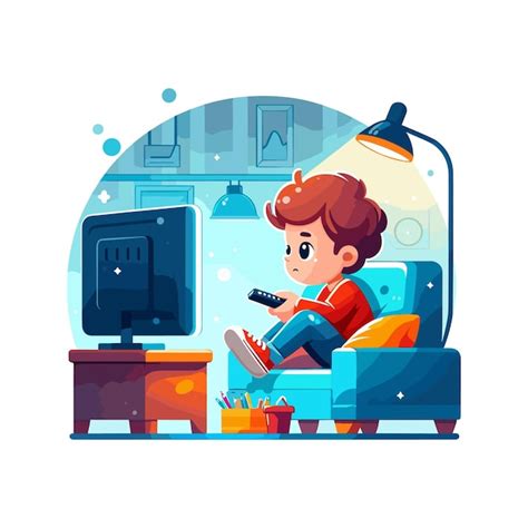 Un niño está sentado en una silla y viendo una televisión Ilustración vectorial de un niño