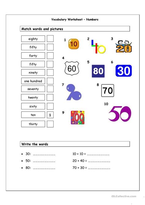 Numbers 10 100 Matching Worksheet English Esl Worksheets For